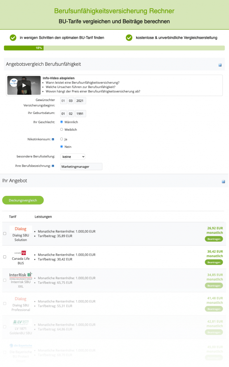 Berufsunfhigkeitsversicherung Rechner Kostenlos